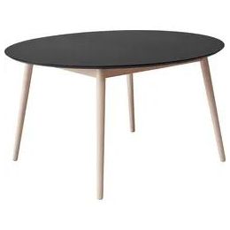 Esstisch HAMMEL FURNITURE "Meza Designtisch mit Auszugsfunktion und 2 Einlegeplatten", schwarz (schwarz, naturfarben), B:135cm H:73,5cm T:135cm, Tischplatte: Schwarzes nanobehandeltes Fenix-Laminat (schwarzer Rand), Gestell: Gestell: Wei&szlig; pigmentierte Eiche matt Lack (Massivholz;Mit nanobehandeltem Laminat, einer matten, seidigen Oberfl&auml;che, die Fingerabdr&uuml;cke abweist und langlebig und hygienisch 