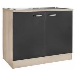 Sp&uuml;lenschrank Optifit "Faro", grau (anthrazit), B:100cm H:84,8cm T:60cm, Schr&auml;nke, Sp&uuml;lenschrank, mit Metallgriffen, Breite 100 cm
