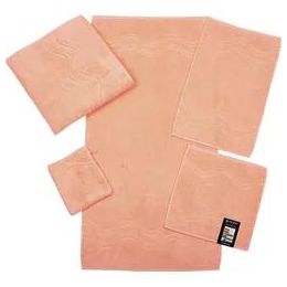 Waschhandschuh Ross "Cashmere feeling", orange (peach, pink), B:16cm L:22cm, Frottier, Baumwolle, Handt&uuml;cher, mit Wellen-Bord&uuml;re