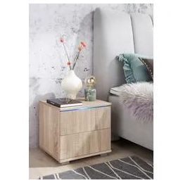Nachtkommode Priess, braun (struktureichefarben hell), B:41cm H:37cm T:38cm, Sideboards, mit LED-Beleuchtung und Push-to-open