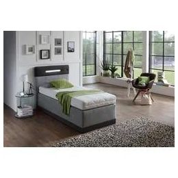 Boxspringbett, grau (anthrazit, grau), Kaltschaum-Topper, Liegefl&auml;che B/L: 90cm x 200cm, H3, 5-Zonen-Tonnentaschen-Federkernmatratze, Bezug Obermatratze 100% Polyester, waschbar bis 60C;Bezug Unterbox und Kopfteil: Mikrofaservelours (100% Polyester), Westfalia Schlafkomfort, Komplettbetten, Boxspringbett, mit LED-Beleuchtung