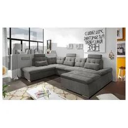 Wohnlandschaft ED EXCITING DESIGN "Nalo U-Form mit Bettfunktion, Bettkasten", braun, B:324cm H:103cm T:219cm, 95% Polyester, 5% Nylon, Sofas, Wohnlandschaft, Armteilverstellung, Kopfst&uuml;tzen & 3 Nierenkissen