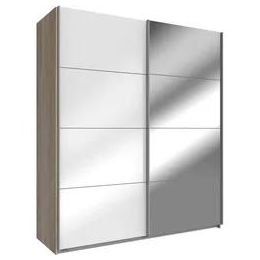 Schwebet&uuml;renschrank wimex "Easy", braun (struktureichefarben hell, wei&szlig;glas, spiegel), B:135cm H:210cm T:65cm, Schr&auml;nke, Schwebet&uuml;renschrank, mit Glas und Spiegel