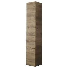 Hochschrank SAPHIR "Quickset Badschrank 35 cm breit, 2 T&uuml;ren, 2 Schubladen, 3 Einlegeb&ouml;den", braun (eiche ribbeck, eiche ribbeck), B:35cm H:185,5cm T:33cm, Holzwerkstoff, Schr&auml;nke, Hochschrank, Badezimmer-Hochschrank inkl. T&uuml;rd&auml;mpfer, Griffe in Chrom gl&auml;nzend