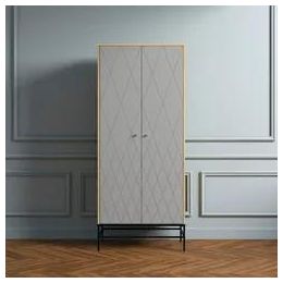 Kleiderschrank Andas "MIA", grau, B:80cm H:190cm T:55cm, FSC-zertifizierter Holzwerkstoff, MDF, Schr&auml;nke, Kleiderschrank, Fr&auml;sungen in den Fronten, goldene Griffe, Breite 80 cm, FSC