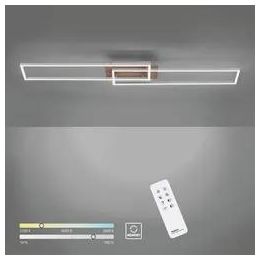 JUST LIGHT LED Deckenleuchte "IVEN", braun (holzfarben), 2, 1 Stk., Leuchten, dimmbar &uuml;ber Fernbedienung, LED Deckenleuchte