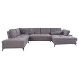 Wohnlandschaft OTTO HOME "Costello U-Form, B: 363 cm mit Sitztiefen-, Armteilverstellung &", grau, B:363cm H:89cm T:223cm, 100% Polyester;Samtoptik (100% Polyester), Sofas, Wohnlandschaft, 3 Nierenkissen, optional Bettfunktion & Bettkasten