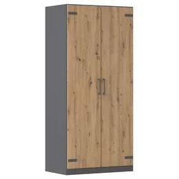 Dreht&uuml;renschrank Rauch "Kleiderschrank Jugendzimmer Kinderzimmer Stauraum Topseller Holmes", grau (graumetallic, eiche artisan), B:91cm H:197cm T:54cm, Holzwerkstoff, Schr&auml;nke, Dreht&uuml;renschrank, Breite 91/H&ouml;he 197/Tiefe 54cm - Industrial Style - MADE IN GERMANY