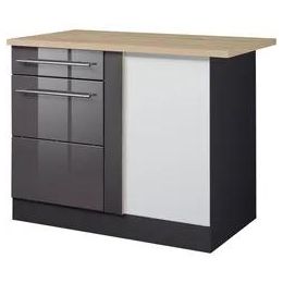 Eckunterschrank KOCHSTATION "KS-Wien", grau (grau hochglanz), B:110cm H:85cm T:60cm, Holzwerkstoff, MDF, Schr&auml;nke, Eckunterschrank, Breite 110 cm