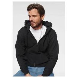 Kapuzensweatjacke Fruit of the Loom, Herren, Gr. 5XL (72/74), schwarz, angeraute Sweatware, Obermaterial: 80% Baumwolle, 20% Polyester, unifarben, Basic, schmal h&uuml;ftbedeckend, Rundhals, Rippb&uuml;ndchen, Sweatjacken, mit K&auml;ngurutasche