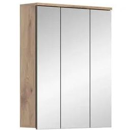 Badezimmerspiegelschrank Welltime "Riga, Breite 60cm, 3 Spiegelt&uuml;ren, 9 F&auml;cher, 6 Einlegeb&ouml;den", braun (holzfarben), B:60cm H:77cm T:18cm, FSC-zertifizierter Holzwerkstoff, Schr&auml;nke, Badm&ouml;bel, Badschrank, Schrank, Wandschrank, Bad, Badezimmer