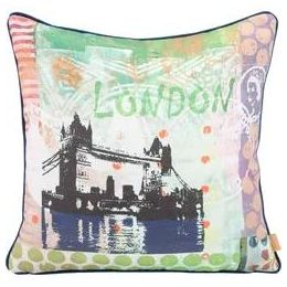 HOCK Dekokissen H.O.C.K. "Lieblingsst&auml;dte LONDON", bunt (gr&uuml;n, lila, mauve, bedruckt), B:45cm H:10cm L:45cm, Polyester, Dekokissen_Sitzkissen_Kissenh&uuml;llen, mit London-Motiv, Wendekissenh&uuml;lle mit F&uuml;llung, 1 St&uuml;ck