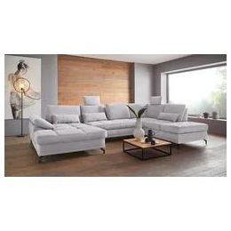 Wohnlandschaft OTTO HOME "Costello U-Form, B: 363 cm mit Sitztiefen-, Armteilverstellung &", silber, B:363cm H:89cm T:223cm, 100% Polyester;Samtoptik (100% Polyester), Sofas, Wohnlandschaft, 3 Nierenkissen, optional Bettfunktion & Bettkasten