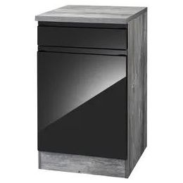 Unterschrank KOCHSTATION "KS-Virginia", schwarz (schwarz hochglanz), B:50cm H:85cm T:60cm, Holzwerkstoff, MDF, Schr&auml;nke, K&uuml;chenunterschrank Unterschrank, 50 cm breit