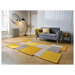 Wollteppich FLAIR RUGS "Abstract Collage, 100% Wolle", gelb (ocker), B:120cm H:11mm L:180cm, Wolle, Teppiche, Karo Design, Patchwork, modern, mehrfarbig, Wohnzimmer, Schlafzimmer