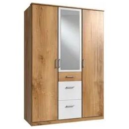 Kleiderschrank wimex "Click", wei&szlig; (plankeneichefarben, wei&szlig;), B:135cm H:199cm T:58cm, Schr&auml;nke, Kleiderschrank Dreht&uuml;renschrank, mit Spiegel