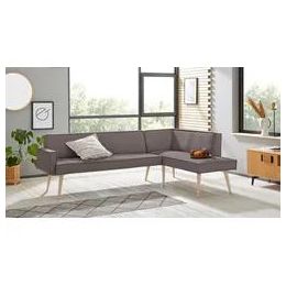 Eckbank exxpo - SOFA FASHION "Lungo, moderne Kedernaht, bequem und elegant, hoher Holzfu&szlig;", grau (taupe), B:158cm H:84cm T:239cm, 100% Polyester, Sitzb&auml;nke, Eckbank, hochwertige Detailverarbeitung, frei im Raum stellbar