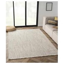 Teppich "Ava", beige (beige, wei&szlig;), B:160cm H:7mm L:230cm, Polyester, MyFlair M&Ouml;BEL & ACCESSOIRES, Teppiche, Teppich, Uni Farben, meliert, Sisal-Optik, auch in rund erh&auml;ltlich, mit Fransen