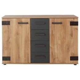Kombikommode wimex "Malm&ouml;, Schrank mit 2 T&uuml;ren und 4 Schubladen, Made in Germany", grau (plankeneiche, graphit), B:130cm H:83cm T:41cm, Kunststoff, Sideboards, Kombikommode, im rusikaler look, Industrial Design, 130x41x83cm