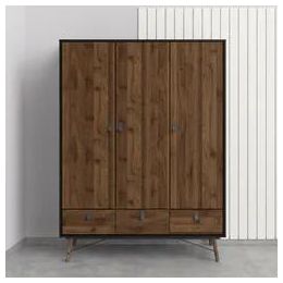 Kleiderschrank Andas "RY", braun (schwarz matt, walnuss), B:150,2cm H:200,4cm T:60,1cm, Holzwerkstoff, Schr&auml;nke, Kleiderschrank, mit 3 T&uuml;ren und 3 Schubladen, Breite/H&ouml;he 150/200 cm