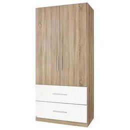 Kleiderschrank Rauch "Dreht&uuml;renschrank Schrank Garderobe W&auml;scheschrank Schlafzimmer ALVOR", wei&szlig; (struktureichefarben hell, wei&szlig;), B:91cm H:197cm T:54cm, Holzwerkstoff, Schr&auml;nke, Kleiderschrank Dreht&uuml;renschrank, erh&auml;ltlich optional mit Spiegel, 2 gro&szlig;e Schubladen MADE IN GERMANY