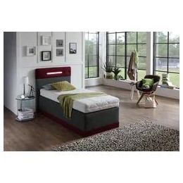 Boxspringbett, rot (bordeaux, anthrazit), Ohne Topper, Liegefl&auml;che B/L: 100cm x 200cm, H2 + H2, 7-Zonen-Kaltschaummatratze, Bezug Obermatratze 100% Polyester, waschbar bis 60C;Bezug Unterbox und Kopfteil: Mikrofaservelours (100% Polyester), Westfalia Schlafkomfort, Komplettbetten, Boxspringbett, mit LED-Beleuchtung