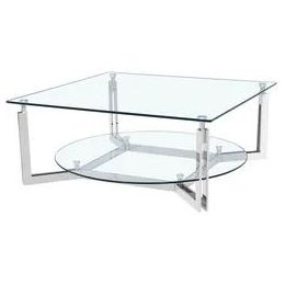 Couchtisch LEONIQUE "Milano", grau (chromfarben), B:100cm H:41cm T:100cm, Tische, Couchtisch, Couchtisch, quadratisch, Glas, Chrom, Sicherheitsglas, 100x100x41