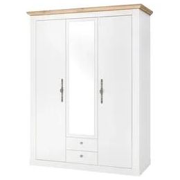 Kleiderschrank OTTO HOME "WESTMINSTER W&auml;scheschrank in 2 Farben, Landhausschrank Metallgriffe", wei&szlig; (pinie wei&szlig; dekor), B:149cm H:203cm T:63cm, Schr&auml;nke, Kleiderschrank, Dreht&uuml;renschrank mit Spiegel, Schlafzimmerschrank, 149 cm breit