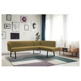 Eckbank exxpo - SOFA FASHION "Americano", gelb (mustard), B:249cm H:83cm T:157cm, Sitzb&auml;nke, Eckbank, mit Keder und Metallf&uuml;&szlig;en, Bezug in verschiedenen Qualit&auml;ten