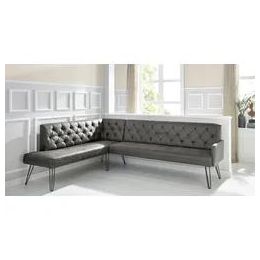 Eckbank exxpo - SOFA FASHION "Doppio, Chesterfield Optik, komfortabel und bequem, hohe Designf&uuml;&szlig;e", blau (antrazith), B:197cm H:90cm T:255cm, 100% Polyester, Sitzb&auml;nke, Eckbank, Frei im Raum stellbar