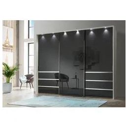 Schwebet&uuml;renschrank Wiemann "Malibu, stilvolles Design, Made in Germany", wei&szlig; (wei&szlig;, graphitglas), B:250cm H:236cm T:67cm, Schr&auml;nke, Schwebet&uuml;renschrank, mit Glasfront, in verschiedenen Breiten, Schubladen mit Selbsteinzug
