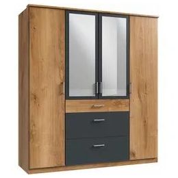 Kleiderschrank wimex "Click", grau (plankeneichefarben, graphit), B:180cm H:199cm T:58cm, Schr&auml;nke, Kleiderschrank Dreht&uuml;renschrank, mit Spiegel