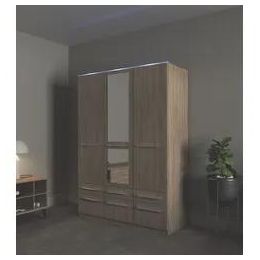 Kleiderschrank Priess "Schrank Garderobe W&auml;scheschrank Barcelona in 5 Breiten", braun (struktureichefarben hell), B:140cm H:193cm T:54cm, Holzwerkstoff, Schr&auml;nke, Kleiderschrank, viel Stauraum, ger&auml;umige Schubk&auml;sten, mit Spiegel, MADE IN GERMANY