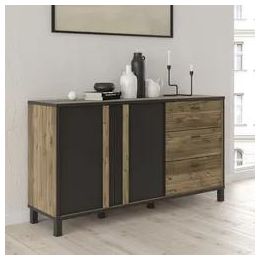 Sideboard FORTE "Hayato", beige (schwarz, alpine kiefer), B:154,5cm H:85,2cm T:42cm, Dekorfolie, FSC-zertifizierter Holzwerkstoff, Sideboards, Sideboard, Breite ca. 154 cm