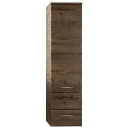 Midischrank SAPHIR "Quickset Badschrank 35 cm breit, 1 T&uuml;r, 2 Schubladen, 2 Einlegeb&ouml;den", braun (eiche ribbeck, eiche ribbeck), B:35cm H:136,1cm T:33cm, Schr&auml;nke, Midischrank, Badezimmer-Midischrank inkl. T&uuml;rd&auml;mpfer, Griffe in Chrom gl&auml;nzend