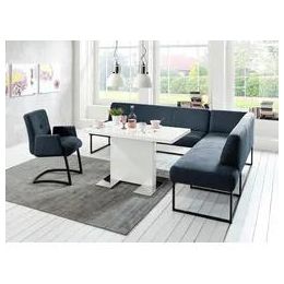 Eckbank exxpo - SOFA FASHION "Affogato, hoher Sitzkomfort, bequem", blau (navy), B:197cm H:82cm T:265cm, Struktur: Webvelour 100% Polyester, Sitzb&auml;nke, Eckbank, Frei im Raum stellbar