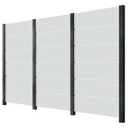 Zaun STAKET PRO, grau (anthrazit), Pfosten: 4 Stk., Aluminium, Glas, Zaunelemente, Glaszaun, Gesamtl&auml;nge: 3,361 m, 4 Pfosten