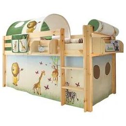 Hochbett Ticaa "Malte", beige (kiefer massiv natur, safari), B:101cm H:114cm L:205cm, Hochbetten, Hochbett, mit Rollrost und in verschiedenen Ausf&uuml;hrungen wahlweise mit Matratze