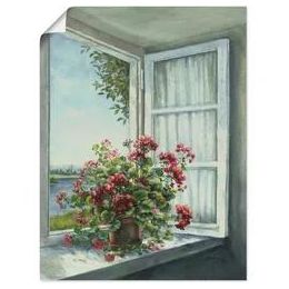 Wandbild Artland "Geranien am Fenster", wei&szlig; (farbe bild(er): wei&szlig;), B:60cm H:80cm, Bilder, als Leinwandbild, Poster in verschied. Gr&ouml;&szlig;en