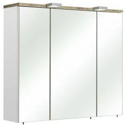 Spiegelschrank SAPHIR "Quickset 931 Badschrank, 3 Spiegelt&uuml;ren, 6 Einlegeb&ouml;den, 80 cm breit", wei&szlig; (wei&szlig; glanz), B:80cm H:70cm T:20cm, Schr&auml;nke, Spiegelschrank, inkl. LED-Beleuchtung, T&uuml;rd&auml;mpfer, Schalter-/Steckdosenkombination