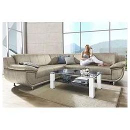 Ecksofa Trendmanufaktur "Rondo wahlweise mit Schlaffunktion, bequeme Armlehnen", beige (sand, beige), B:267cm H:85cm T:247cm, Microfaser PRIMABELLE (100% Polyester);Kunstleder SOFTLUX;Struktur (54% Polyacryl, 46% Polyester);NaturLEDER (echtes Rindsleder) in Sitz und R&uuml;cken, Korpus Kunstleder SOFTLUX, Sofas, Ecksofa, L-Form, wahlw.mit Federkern, F&uuml;&szlig;e chromfarben, Unser Dauertiefpreis