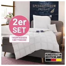 G&auml;nsedaunenbettdecke + Kopfkissen Spessarttraum "Premium******", wei&szlig;, B/L: 135cm x 200cm Anzahl Teile 1, B/L: 80cm x 80cm Anzahl Teile 1, Bezug: Baumwolle F&uuml;llung: G&auml;nsedaune/-feder, leicht, Bettdecken Bezug: 100% Baumwolle. Kopfkissen Bezug: 100% Baumwolle. Bettdecken F&uuml;llung: 100% G&auml;nsedaunen. F&uuml;llung Au&szlig;enkammer: 90% G&auml;nsedaunen, 10% G&auml;nsefeder. F&uuml;llung Innenkammer: 100% G&auml;nsefeder, Bettwaren-