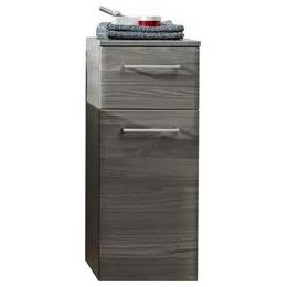 Unterschrank SAPHIR "Quickset 916 Badschrank mit 1 T&uuml;r, 1 Schublade, Griffe Chrom Glanz", grau (sangallo grau quer), B:30cm H:72cm T:33cm, Schr&auml;nke, Unterschrank, Badezimmer-Unterschrank 30 cm breit in Sangallo Grau quer Nachbildung
