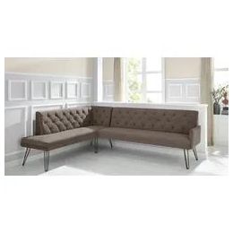 Eckbank exxpo - SOFA FASHION "Doppio, Chesterfield Optik, komfortabel und bequem, hohe Designf&uuml;&szlig;e", grau (taupe), B:197cm H:90cm T:255cm, 100% Polyester, Sitzb&auml;nke, Eckbank, Frei im Raum stellbar
