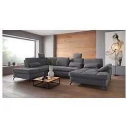 Wohnlandschaft OTTO HOME "Costello U-Form, B: 363 cm mit Sitztiefen-, Armteilverstellung &", grau, B:363cm H:89cm T:223cm, 100% Polyester;Samtoptik (100% Polyester), Sofas, Wohnlandschaft, 3 Nierenkissen, optional Bettfunktion & Bettkasten
