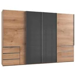 Schwebet&uuml;renschrank wimex "Level by fresh to go", grau (plankeneichefarben, grauglas), B:350cm H:236cm T:65cm, Schr&auml;nke, Schwebet&uuml;renschrank, mit Glast&uuml;ren und Synchron&ouml;ffnung