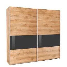 Schwebet&uuml;renschrank wimex "Bramfeld TOPSELLER Kleiderschrank", braun (plankeneiche, absetzung grauglas), B:225cm H:236cm T:64cm, Schr&auml;nke, Schwebet&uuml;renschrank, mit Glaselementen und zus&auml;tzlichen Einlegeb&ouml;den
