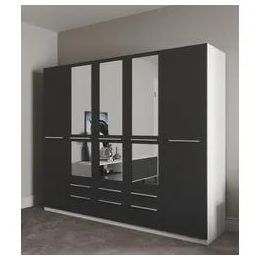 Kleiderschrank Priess "Schrank Garderobe W&auml;scheschrank Barcelona in 5 Breiten", schwarz (schwarz, wei&szlig;), B:230cm H:193cm T:54cm, Holzwerkstoff, Schr&auml;nke, Kleiderschrank, viel Stauraum, ger&auml;umige Schubk&auml;sten, mit Spiegel, MADE IN GERMANY