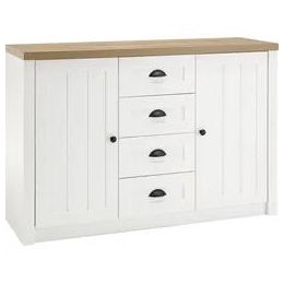Sideboard Home Affaire "Beauvais", wei&szlig; (wei&szlig;e pinie, applikation eichefarben dekor), B:130cm H:86cm T:43cm, Holzwerkstoff, Sideboards, Sideboard, Breite ca. 130 cm