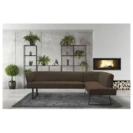 Eckbank exxpo - SOFA FASHION "Americano", braun (chocco), B:249cm H:83cm T:157cm, Sitzb&auml;nke, Eckbank, mit Keder und Metallf&uuml;&szlig;en, Bezug in verschiedenen Qualit&auml;ten
